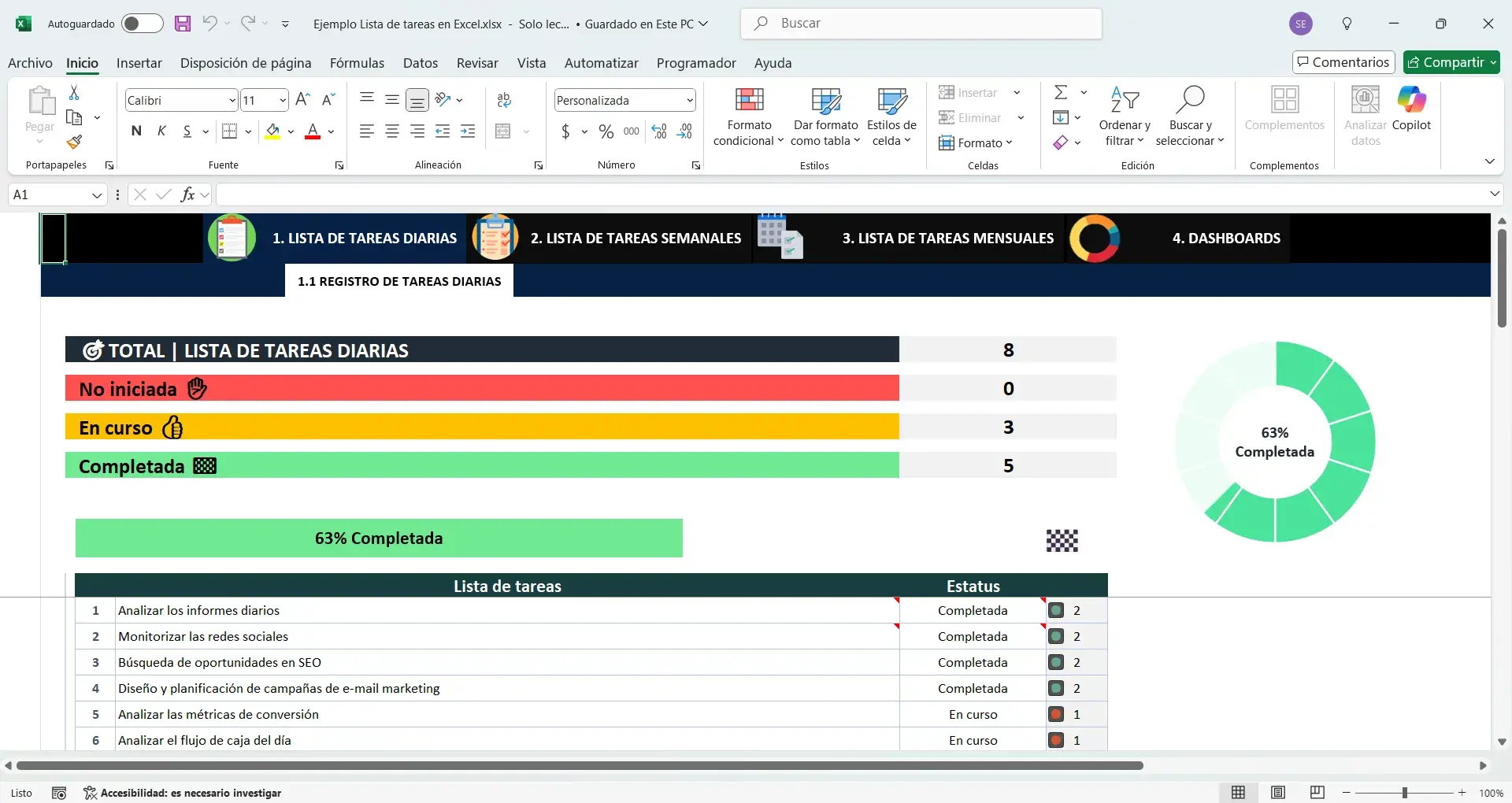 Plantilla Lista de Tareas en Excel - Excel Sheets
